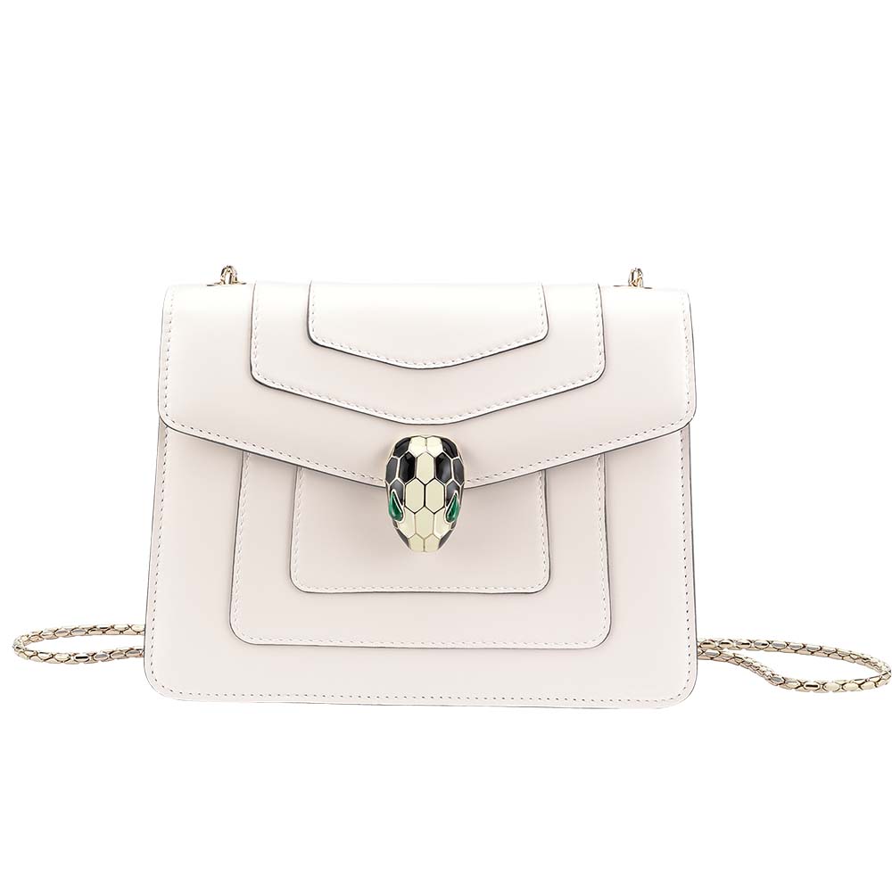 Bvlgari Women Flap Cover Bag Serpenti Forever in White Calf
