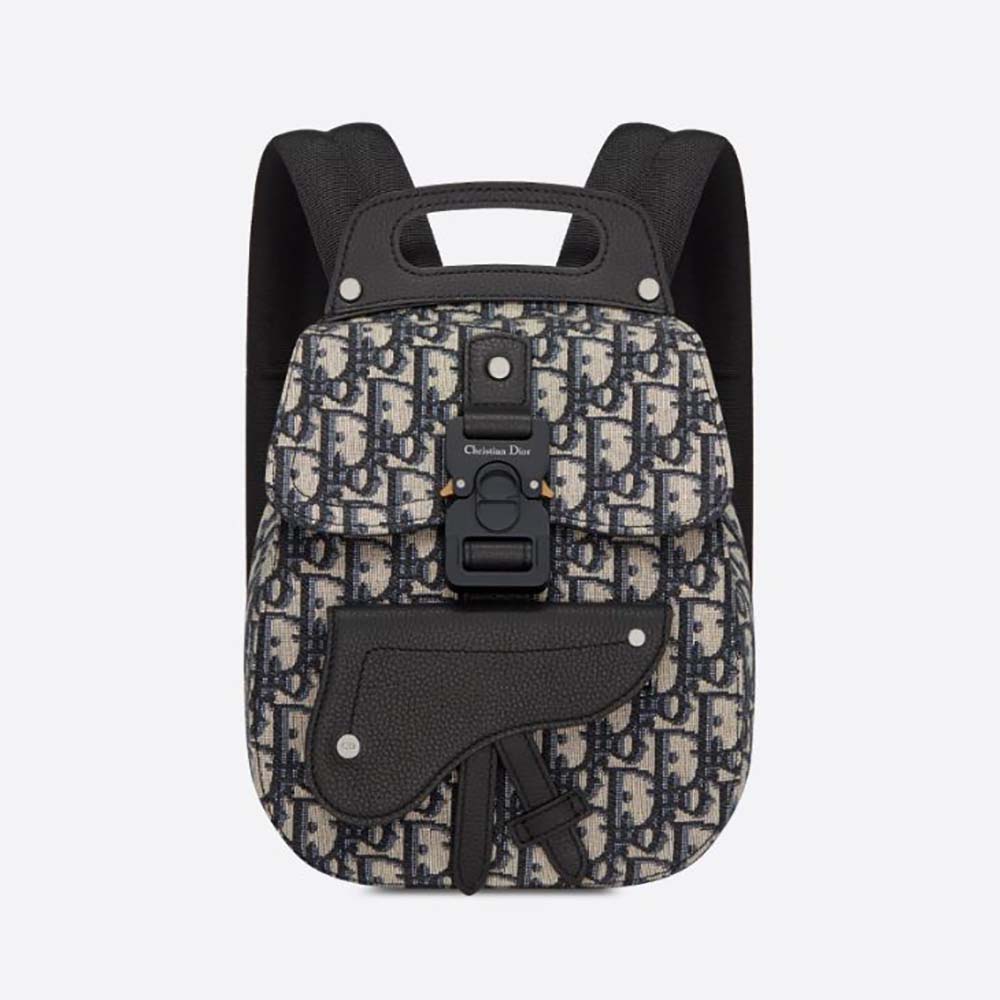 Dior Men Mini Saddle Backpack Dior Oblique Jacquard-White