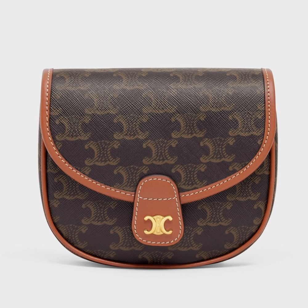 Celine Women Mini Besace in Triomphe Canvas and Calfskin-Brown