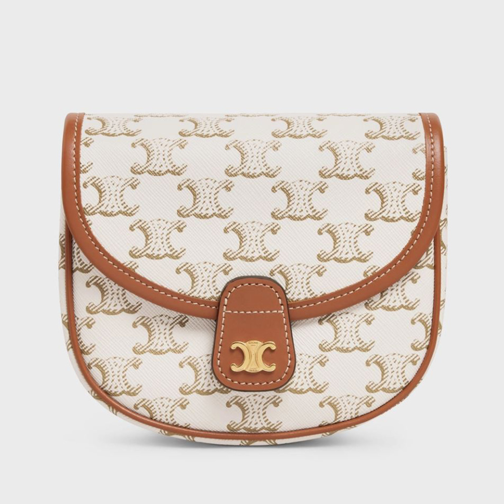 Celine Women Mini Besace in Triomphe Canvas and Calfskin-White