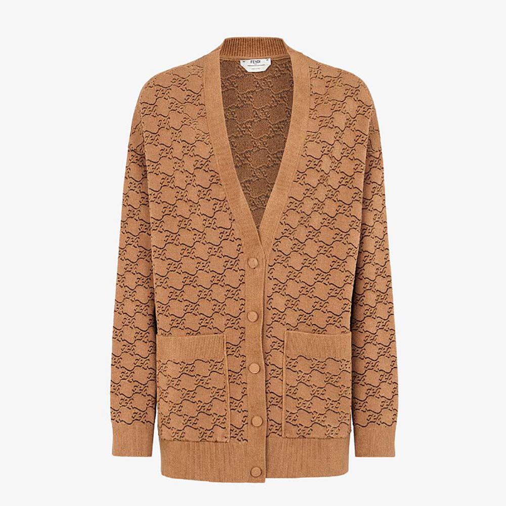 Fendi Women Sweater Beige Velvet and Viscose Cardigan with V-neck and ...