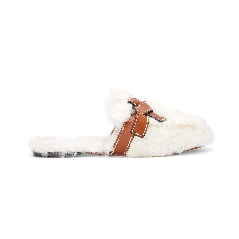 Loewe Women Gate Mule in Shearling-White