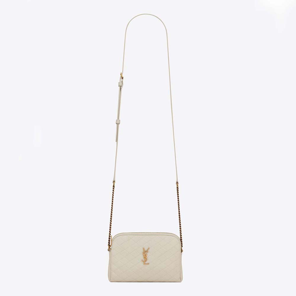 Saint Laurent YSL Women Gaby Zipped Pouch in Quilted Lambskin-White