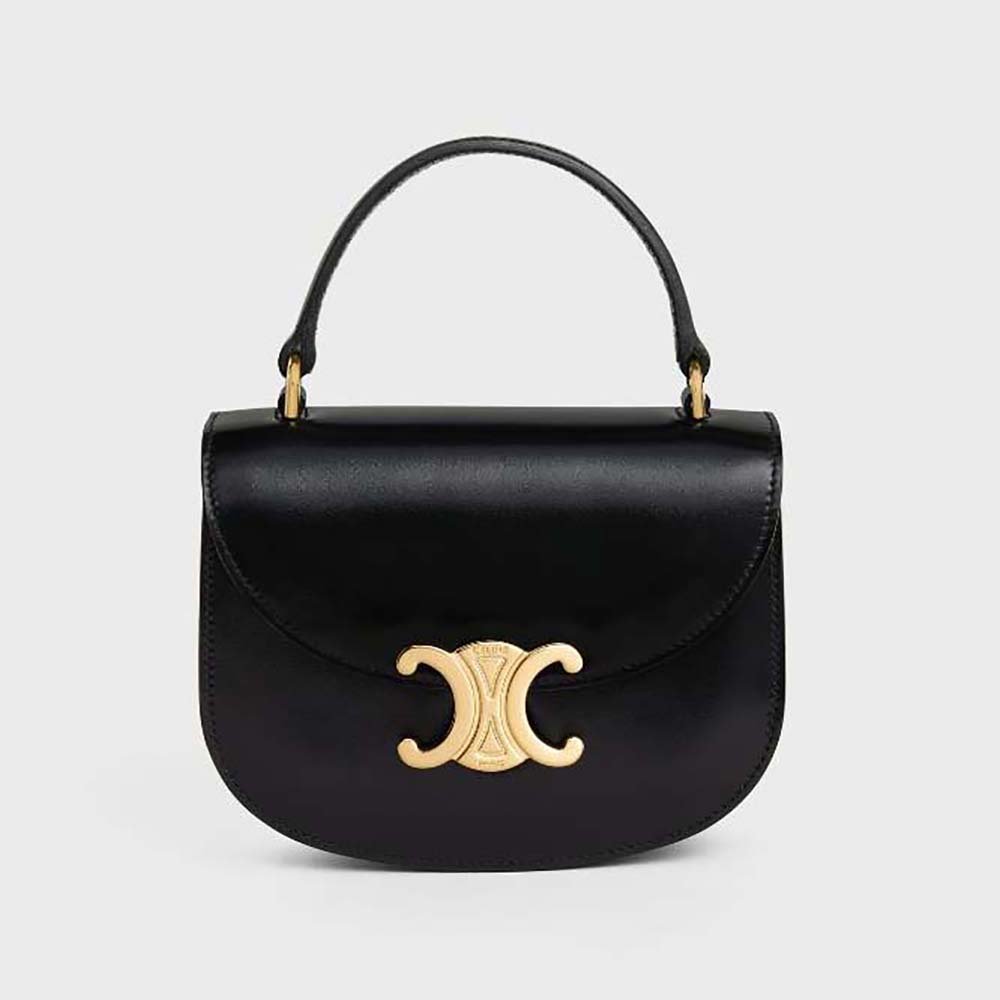 Celine Women Mini Besace Triomphe in Shiny Calfskin-Black
